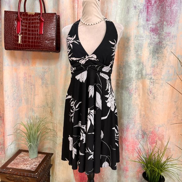 Onyx Nite | Dresses | Onyx Nite Floral Black White Neckholder Dress ...